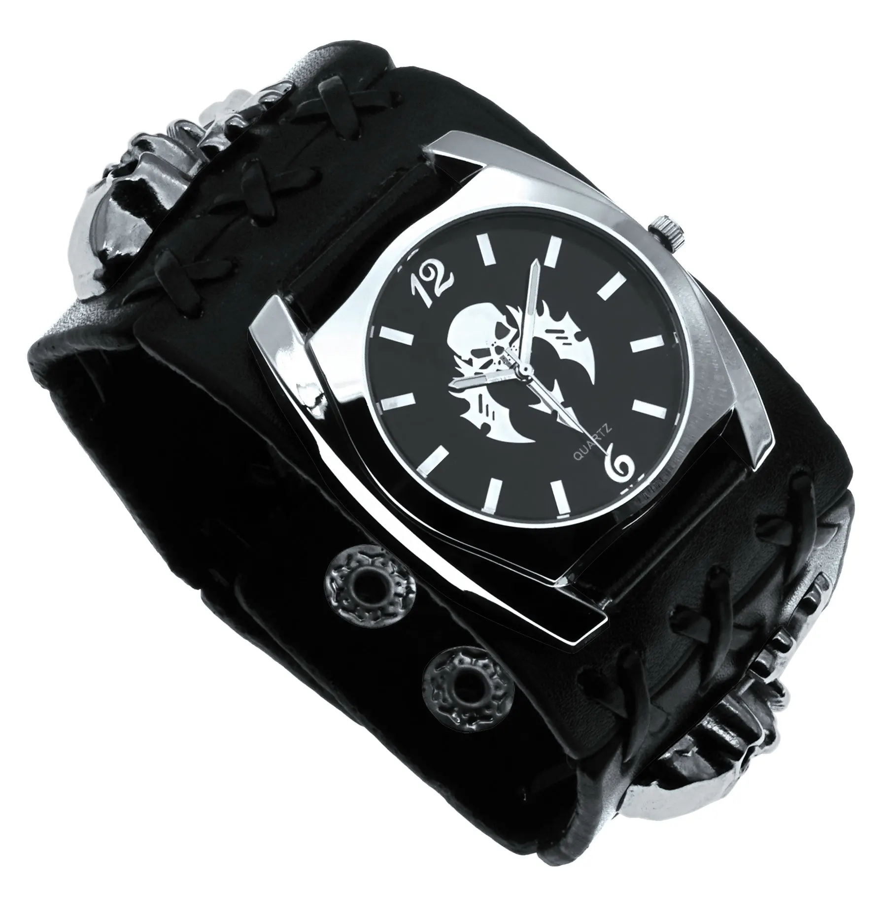 New-Top-Brand-Leather-Punk-Skull-Quartz-Watch-for-Men-s-3D-Metal-Rivet ...