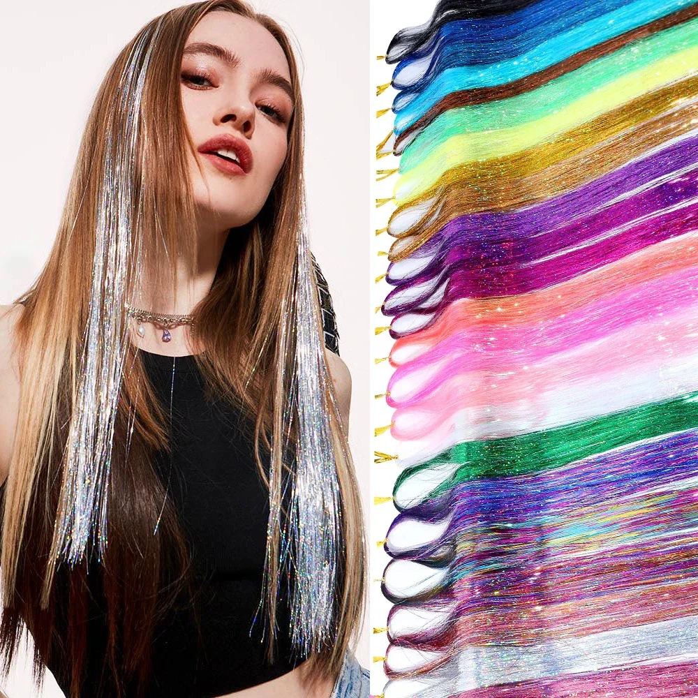 Rainbow Colorful Shiny Threads Glitter Hair Tinsel Kit Gold Silk Hair ...