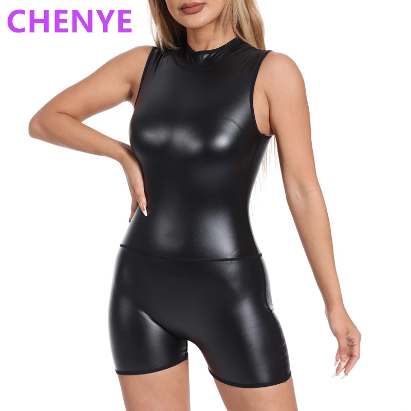 Women Faux Leather Bodysuit Jumpsuits One Piece Shaper Women's Back ...