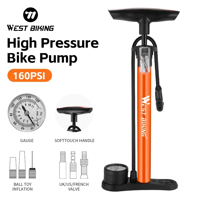 WEST-BIKING-High-Pressure-Bike-Floor-Pump-Presta-Schrader-Valves-MAX-160PSI-Multi-Purpose-For ...