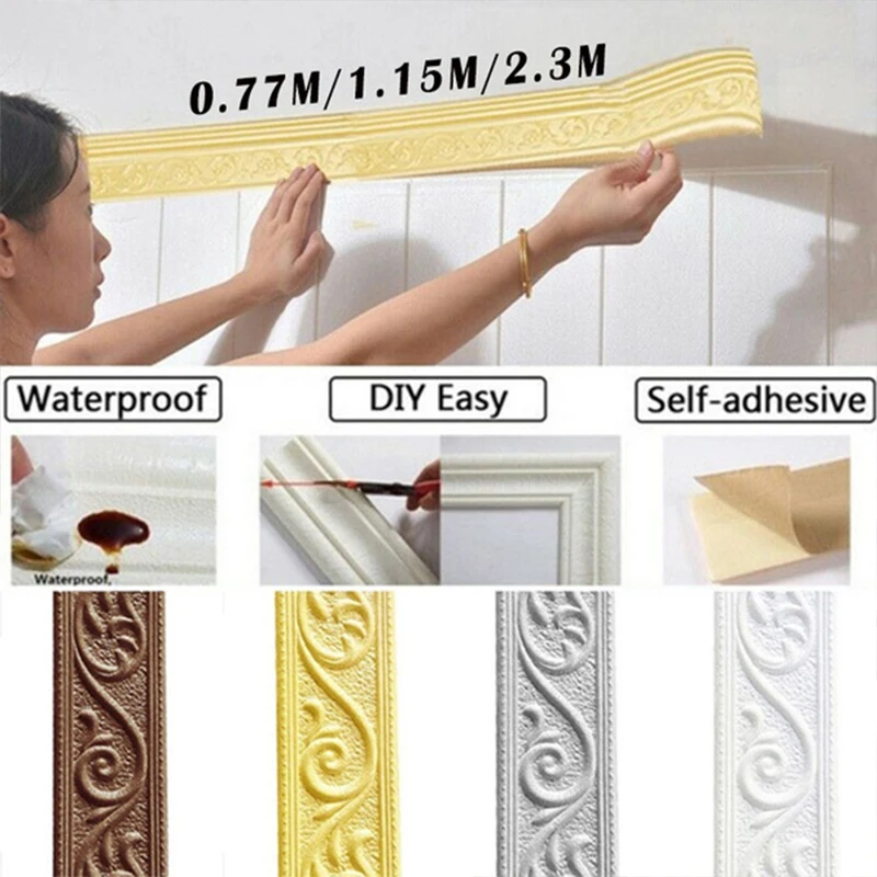 Foam-Wall-Stickers-Self-Adhesive-Waterproof-Baseboard-Wallpaper-Border ...