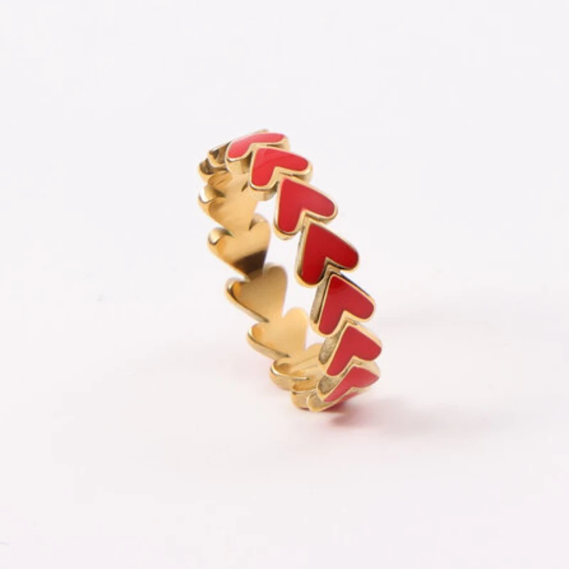 Hot Sale Red Enamel Heart Ring Gold Color Stainless Steel Ring Gold ...