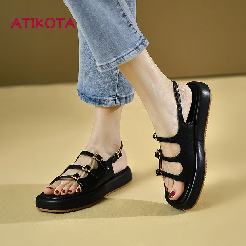 Atikota 캐주얼 신발 여성 플랫폼 샌들 패션 여성 버클 스트랩 오픈 토 미끄럼 방지 샌들 야외 파티 작업용