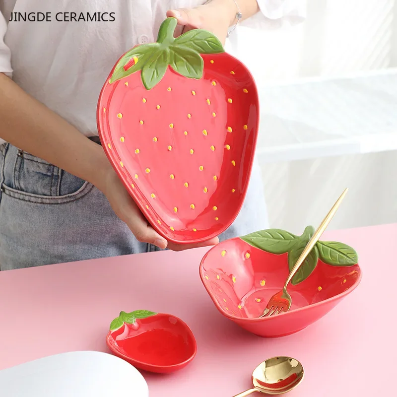 Creative-Cartoon-Strawberry-Shaped-Bowl-Cute-Ceramic-Plate-Home-Fruit ...