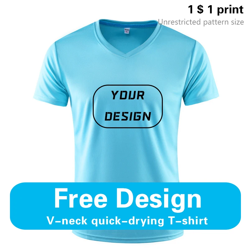 V-neck-Quick-Drying-T-shirt-Custom-Printed-Logo-Image-Text-Men-Outdoor ...