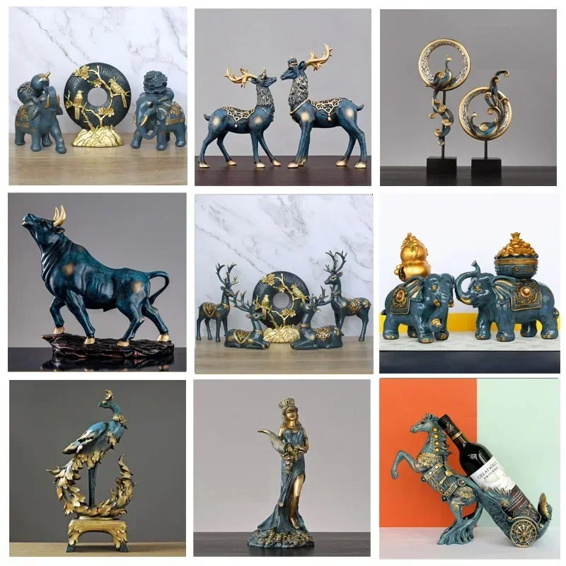1-pc-2pcs-blue-resin-elephant-Statue-Ornaments-Living-room-animal-deer ...