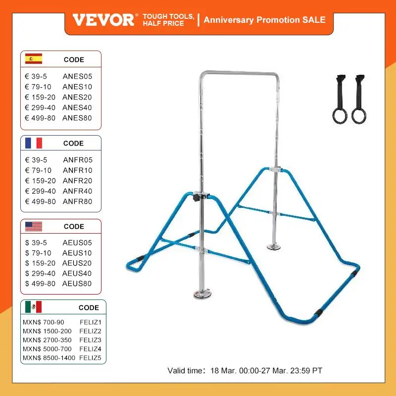 VEVOR-Blue-Pink-Gymnastics-Bar-Gymnastics-Bars-with-Loop-Kids-Kip ...