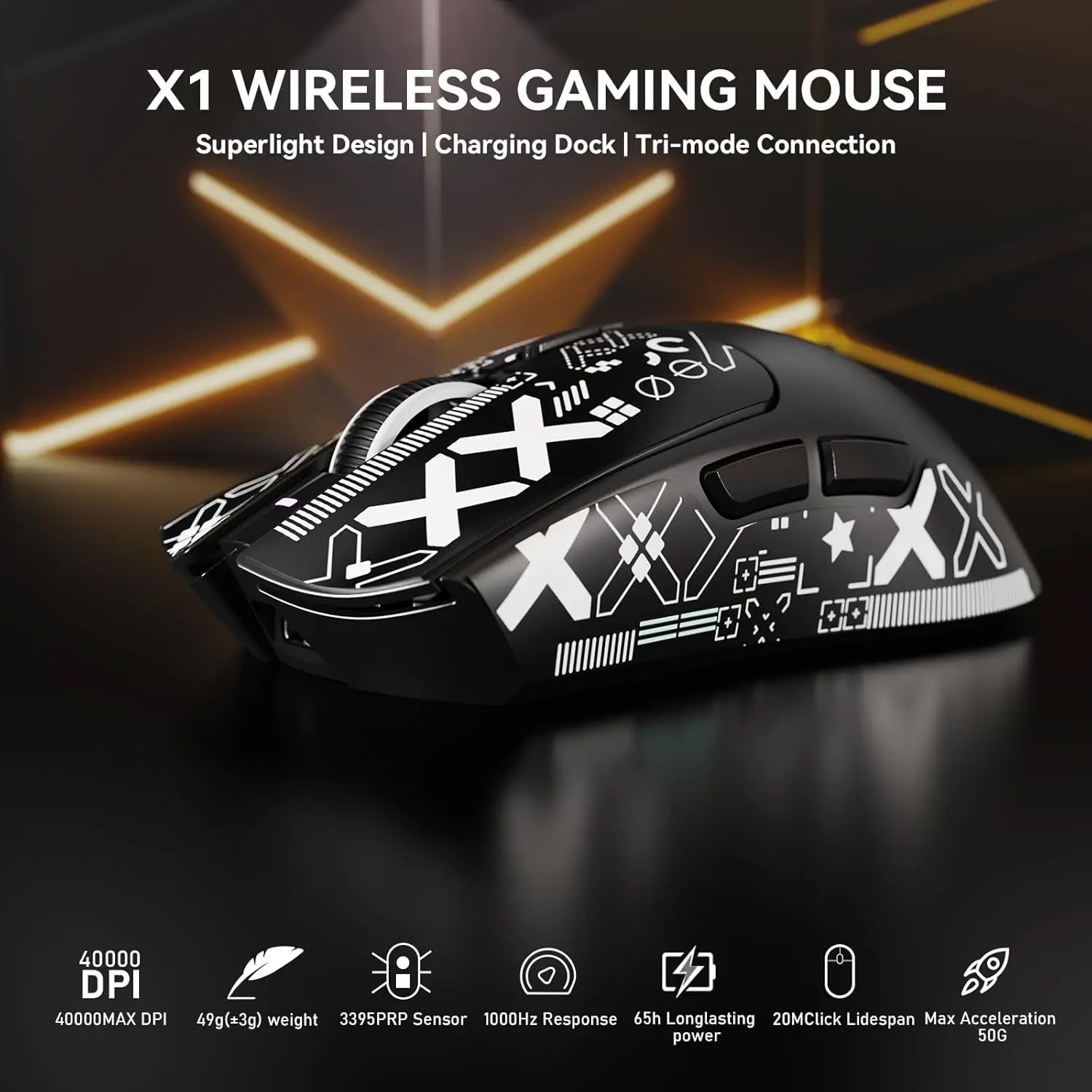 ATTACK SHARK X1 Gaming-Maus mit Touchpad, RGB-Ladestation, PAW3395PRO ...