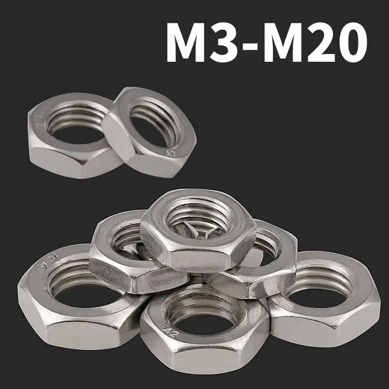 304 Stainless Steel Flat Hex Hexagon Thin Nut Jam Nut DIN439 GB6172 ...