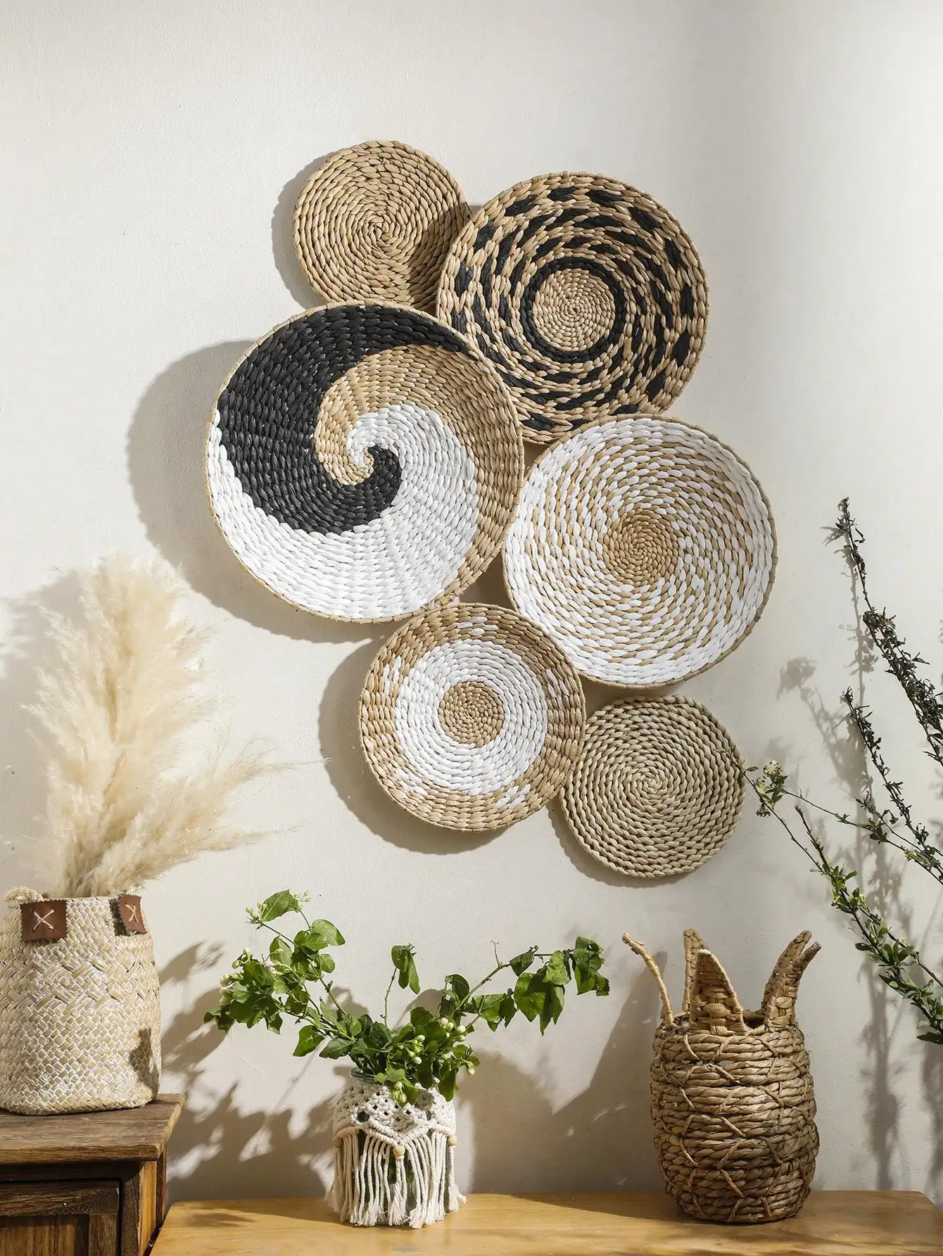 1-6-Pcs-Boho-Hand-Woven-Wall-Basket-Hanging-Home-Decorative-Rustic-Wall ...
