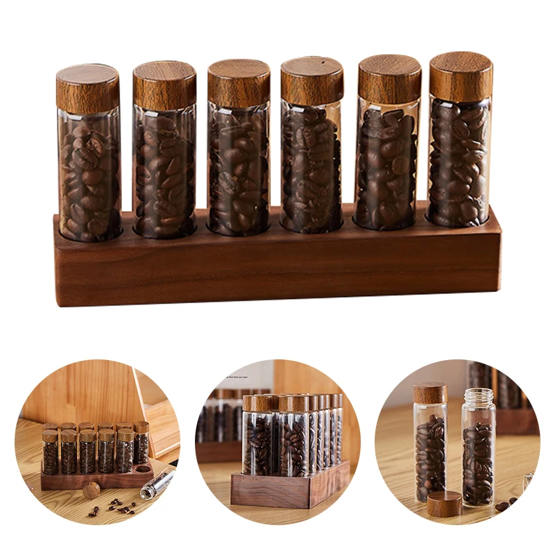 Coffee-Beans-Storage-Container-Display-Rack-Walnut-Coffee-Tea-Tube ...