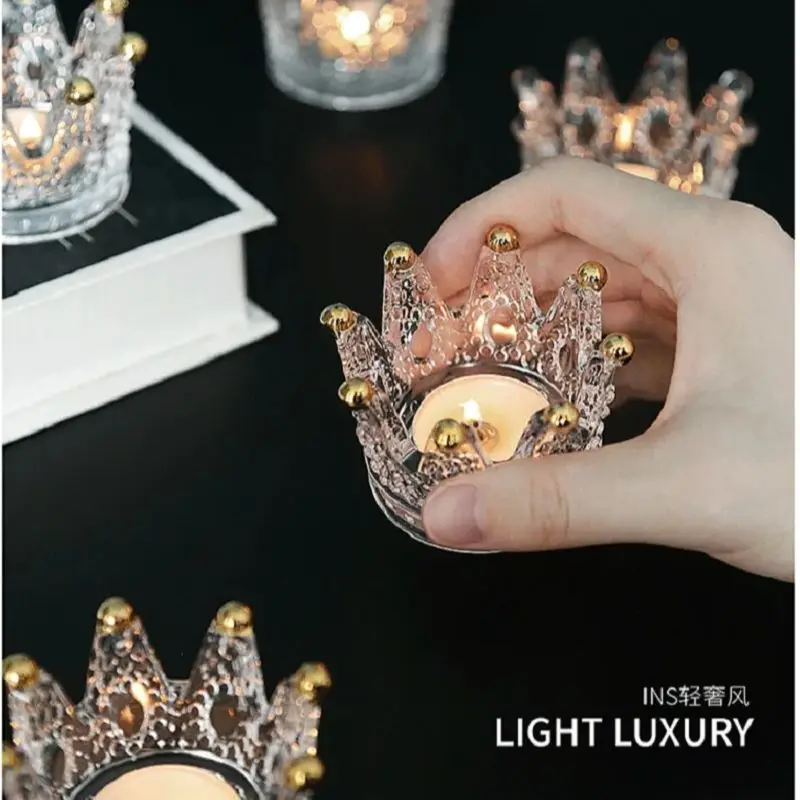 European-Small-Crown-Glass-Candle-Holder-Night-Dining-Table ...