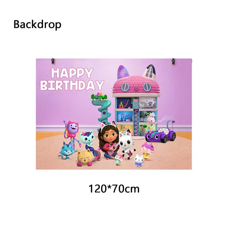 Decoración de fiesta de cumpleaños de casa de muñecas Gabby, vajilla temática de gato de dibujos ...