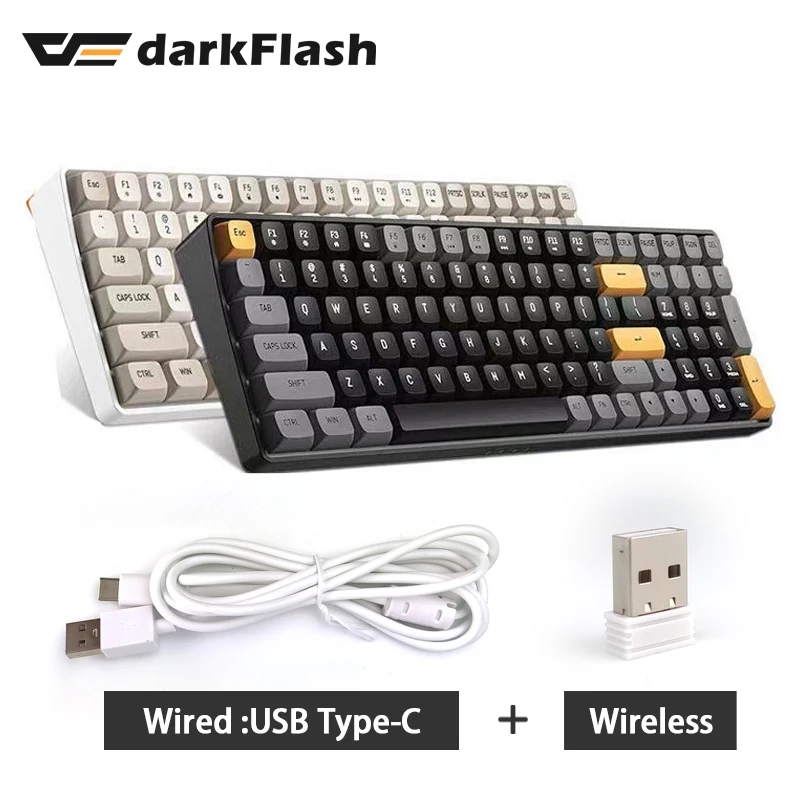 다크플래시 기계식 키보드, 2.4G 100 키, 무선 및 C 타입 모두 충전식 유선 게임용 키보드, GD100 ...