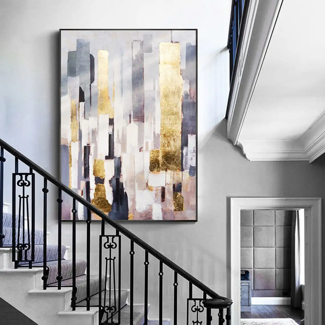 Hand-Painted-Oil-Painting-Abstract-Wall-Art-Painting-Decorative-Golden ...