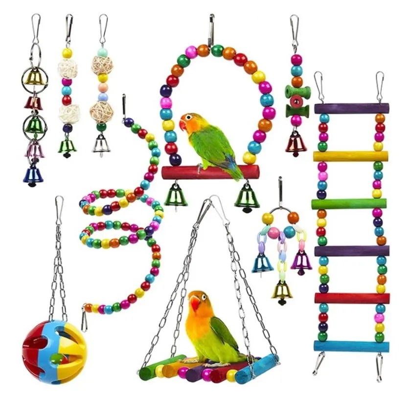 Parrot-Toys-10-Piece-Set-of-Bird-Cage-Accessories-Swing-Cloud-Ladder ...