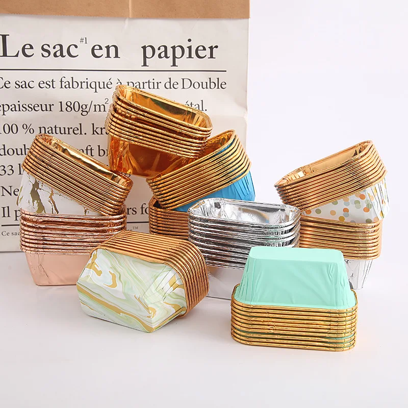 50Pcs-Baking-Mold-Rectangular-Muffin-Cupcakes-Aluminum-Foil-Heat ...
