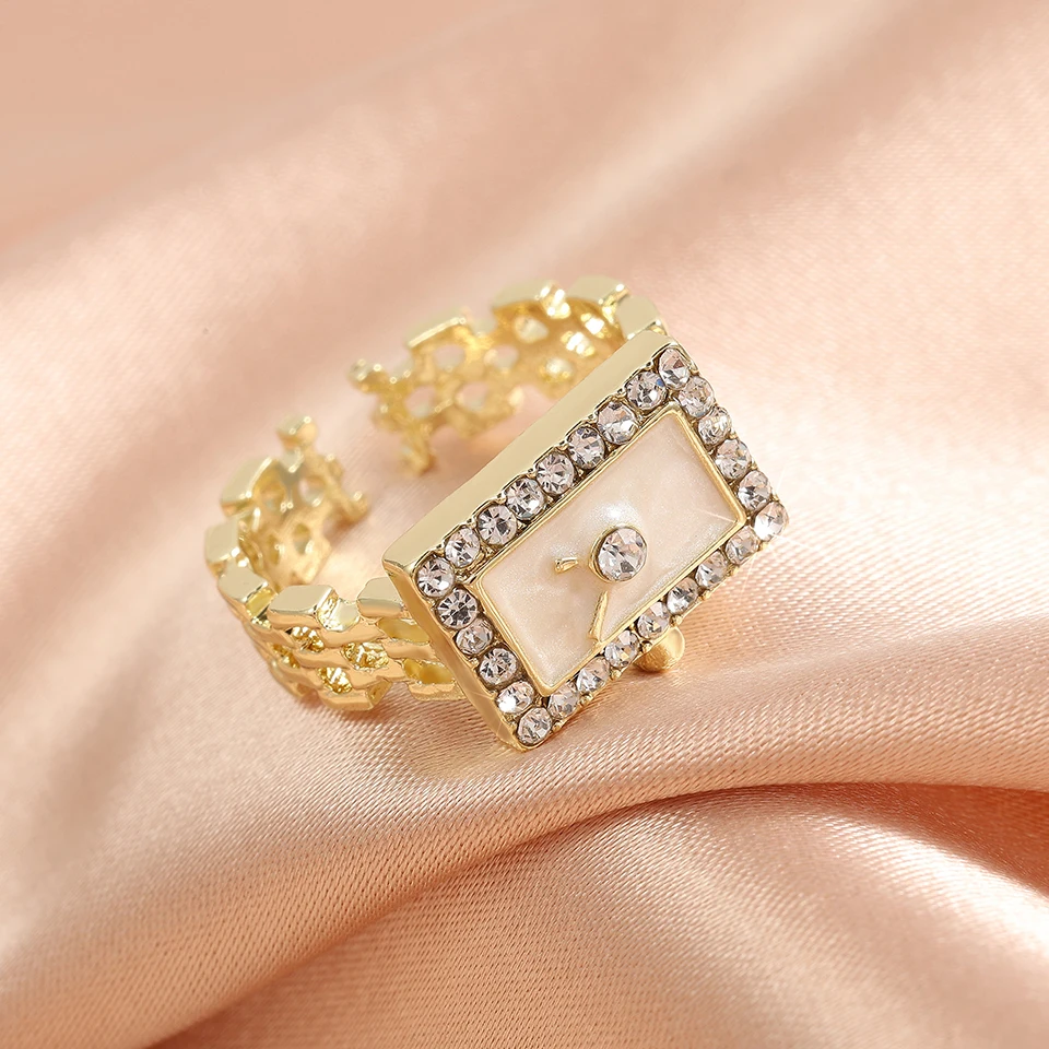 UILZ Vintage Finger Watch Rings For Women Zircon Square Gold Color ...