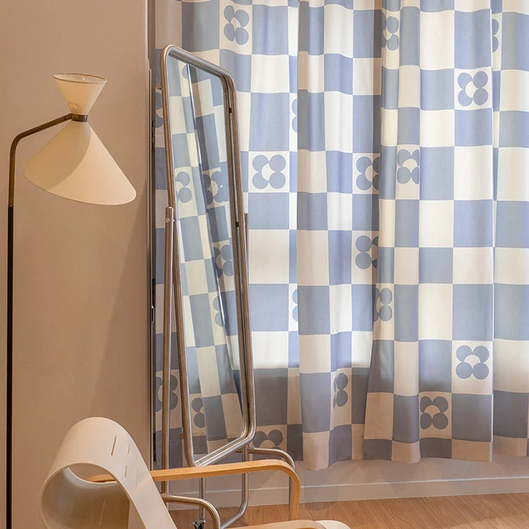 Blue Flower Abstract Half Shading Living Room Curtains Yellow Square ...