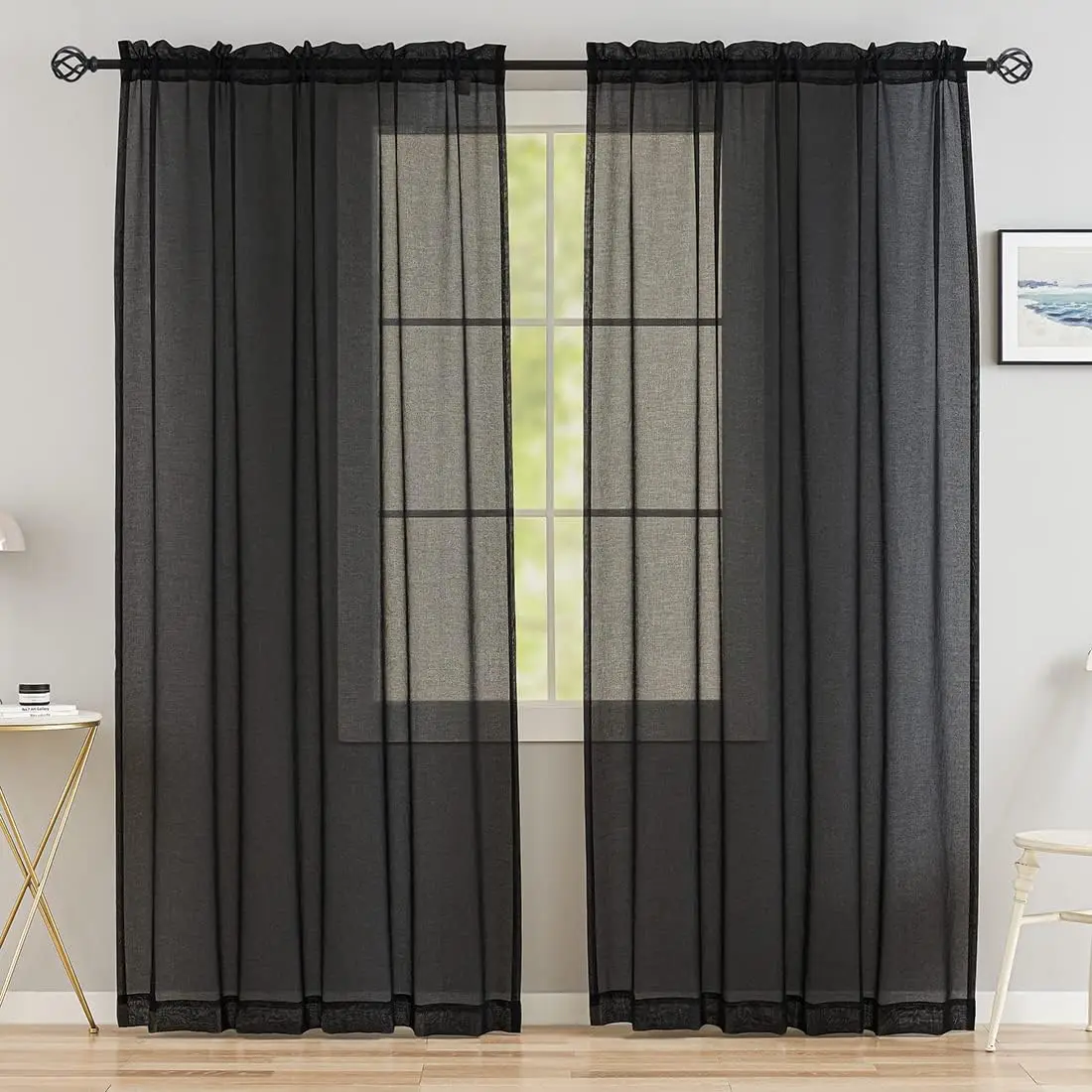 1 Panel Tulle Sheer Window Curtains for Living Room W132CM Bedroom ...