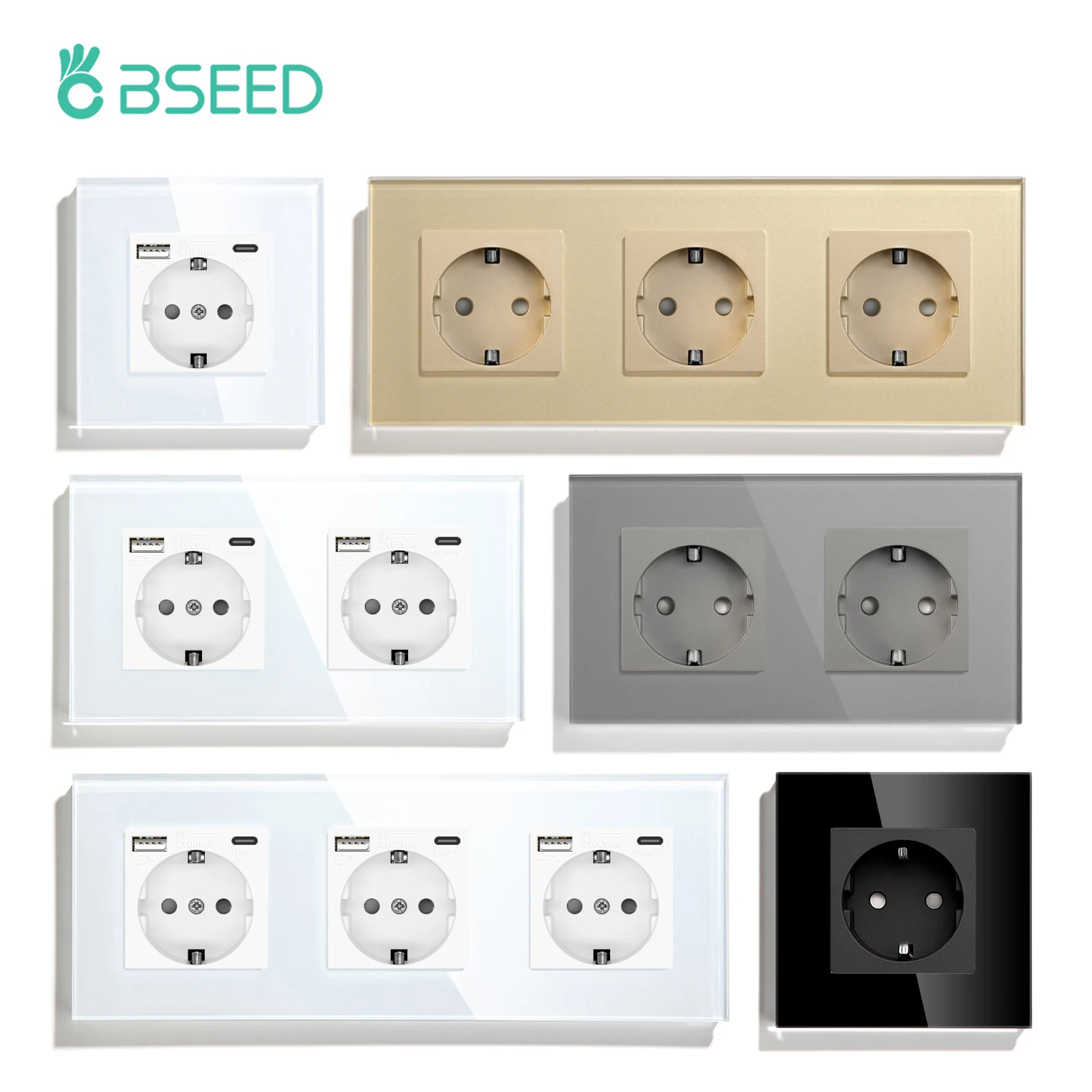 BSEED-EU-Standard-Single-Power-Socket-Crystal-Panel-16A-Double-Wall ...