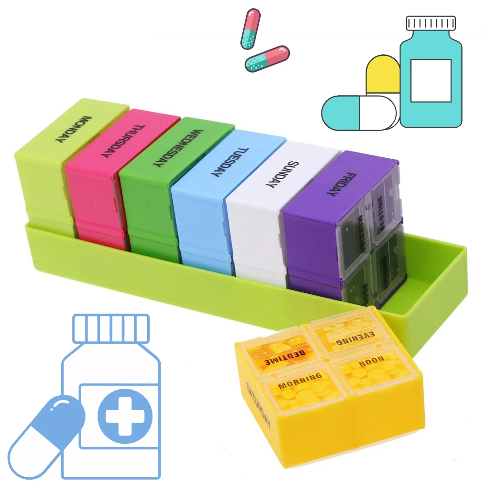 7-Day-Medicine-Pill-s-Box-Weekly-Pillbox-Case-Plastic-Square-Pills-Box ...