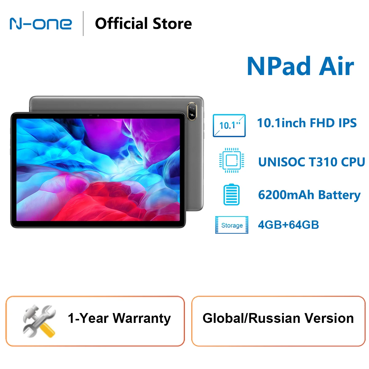 N-one Npad Air Tablet 10.1inch 1920x1200 Fhd Ips 4g Network 4gb Ram 64gb Rom Unisoc T310 Android ...