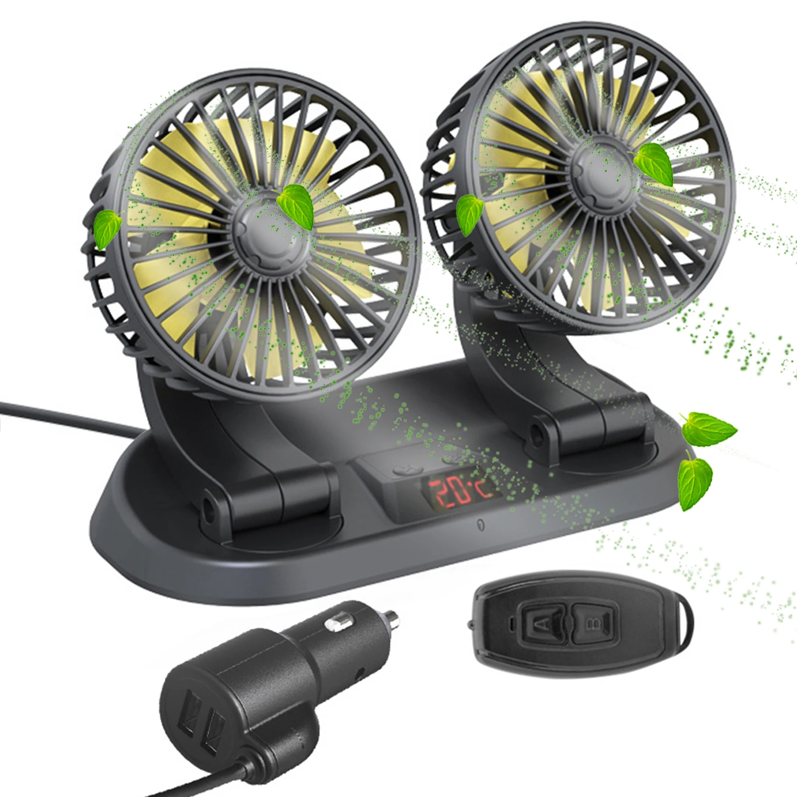 12-24V-Fan-for-Car-Rotatable-Adjustable-3-Speeds-Dual-Head-Fans-with ...