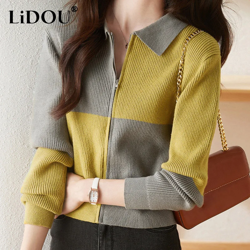 2023 Spring Autumn New Fashion Polo Collar Long Sleeve Sweater Women
