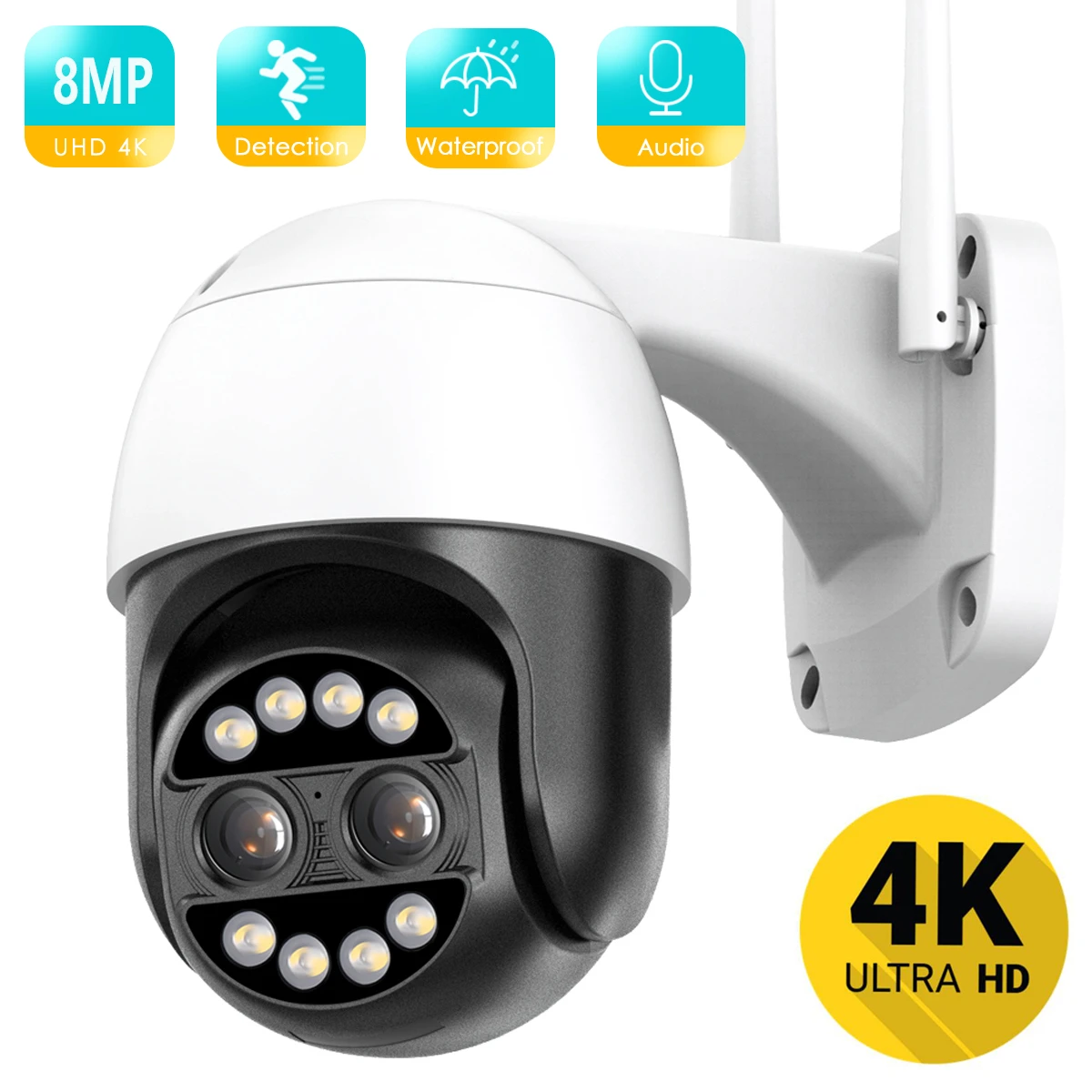 8MP 4K IP Camera WiFi Security CCTV Camera Dual Lens Color Night Vision ...