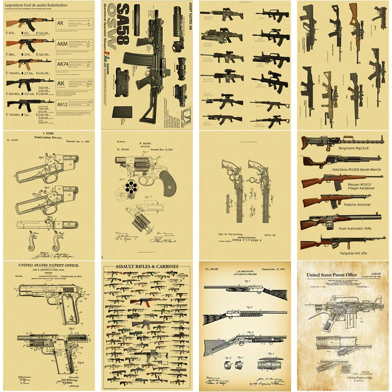 Retro-Weapon-Gun-Posters-Kraft-Paper-Prints-Poster-Military-Fans-Rifles ...