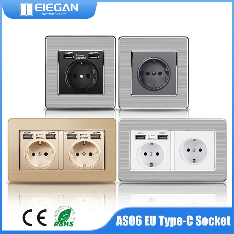 AS06-EU-Standard-Wall-Power-Socket-with-2-1A-5V-USB-Type-C-Stainless ...