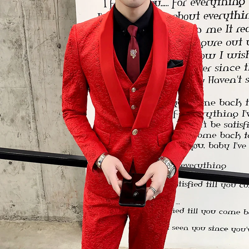 Luxury Blue Suits For Men Black Red White Rose Print Wedding Suits For ...