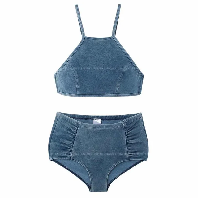 Swinol Denim Style Mid Waist Bikini Set Women Biquini Suit 2 Pieces ...