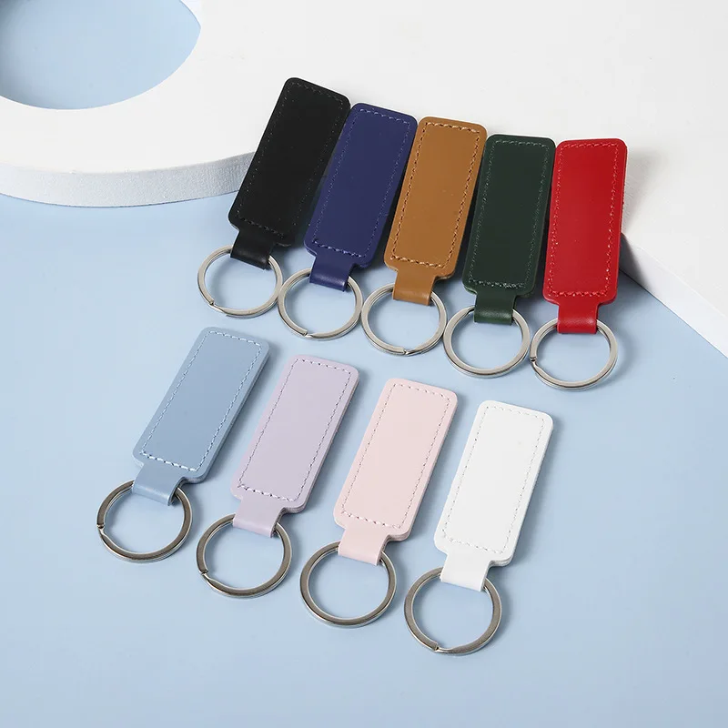 Retro-Rectangular-Keychain-Accessories-Fashion-PU-Leather-Blank-Label ...