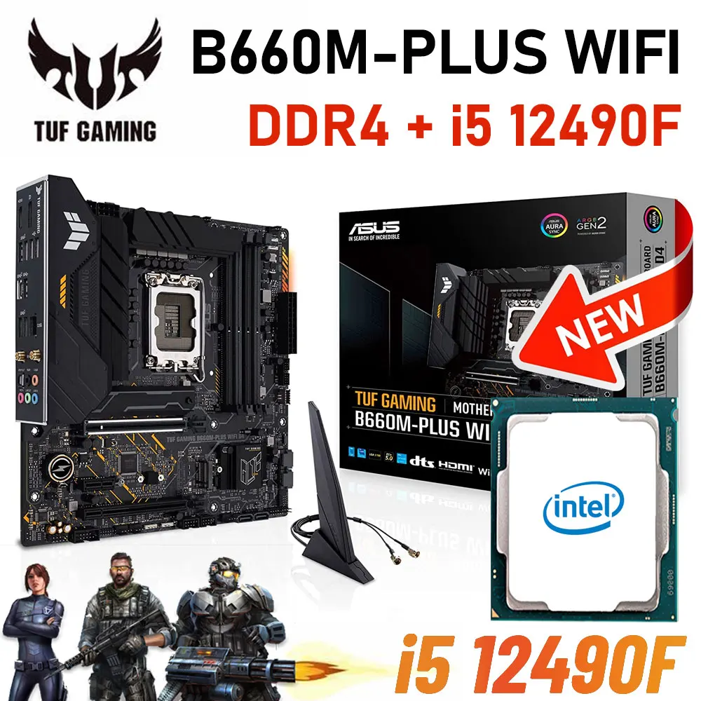 Intel core i5 12490f lga 1700 cpu com asus tuf jogos B660M PLUS wifi ddr4 placa mãe combo i5 ...