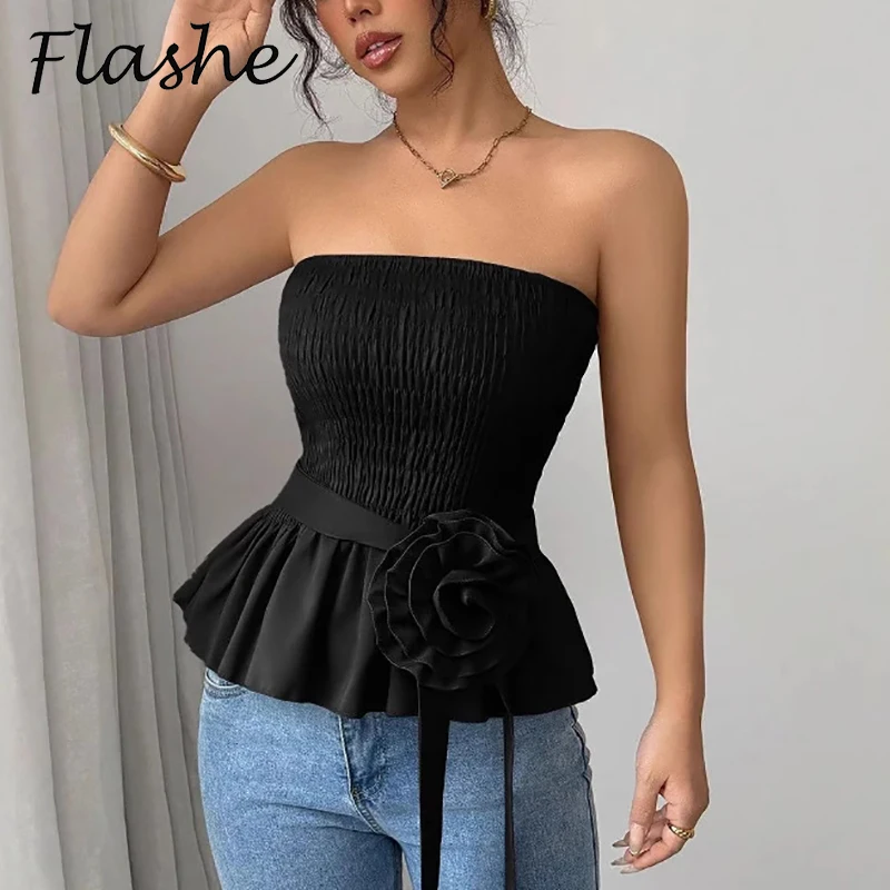 Elegant Strapless Tops Female Sexy Shirt Women Fashion Sleeveless T ...