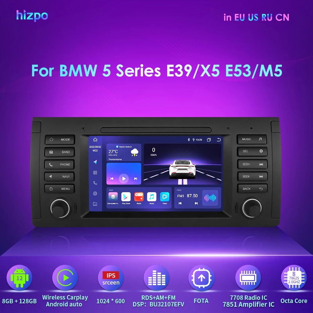 Autoradio For Bmw E39 X5 E53 M5 1996-2007 7" Gps Navi Android 12 4+64g ...