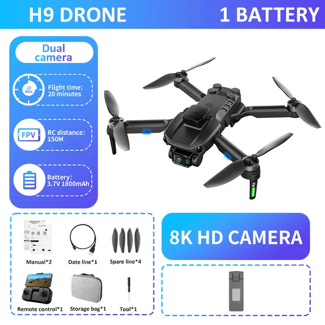 2023 New Genai H9 Obstacle Avoidance 360°Drone Dual HD Camera ...