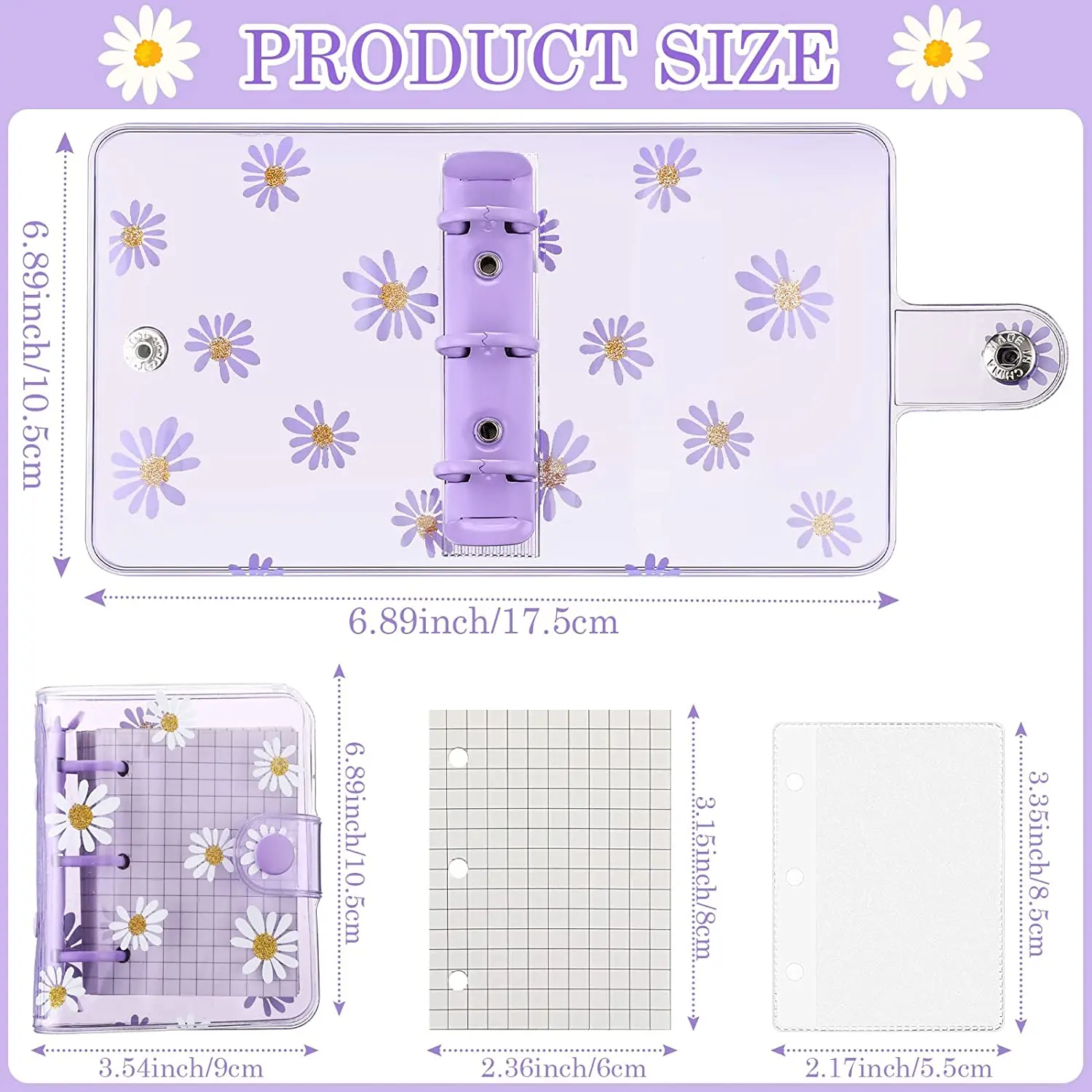 Noir - Mini Classeur Transparent en PVC à 3 Anneaux avec 80 Pochettes ...