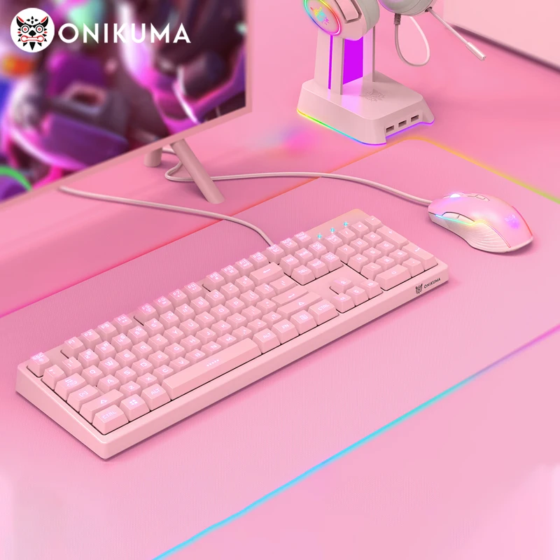 ONIKUMA Gaming 104 Keys Keyboard and Mouse with LED Backlight Pink ...