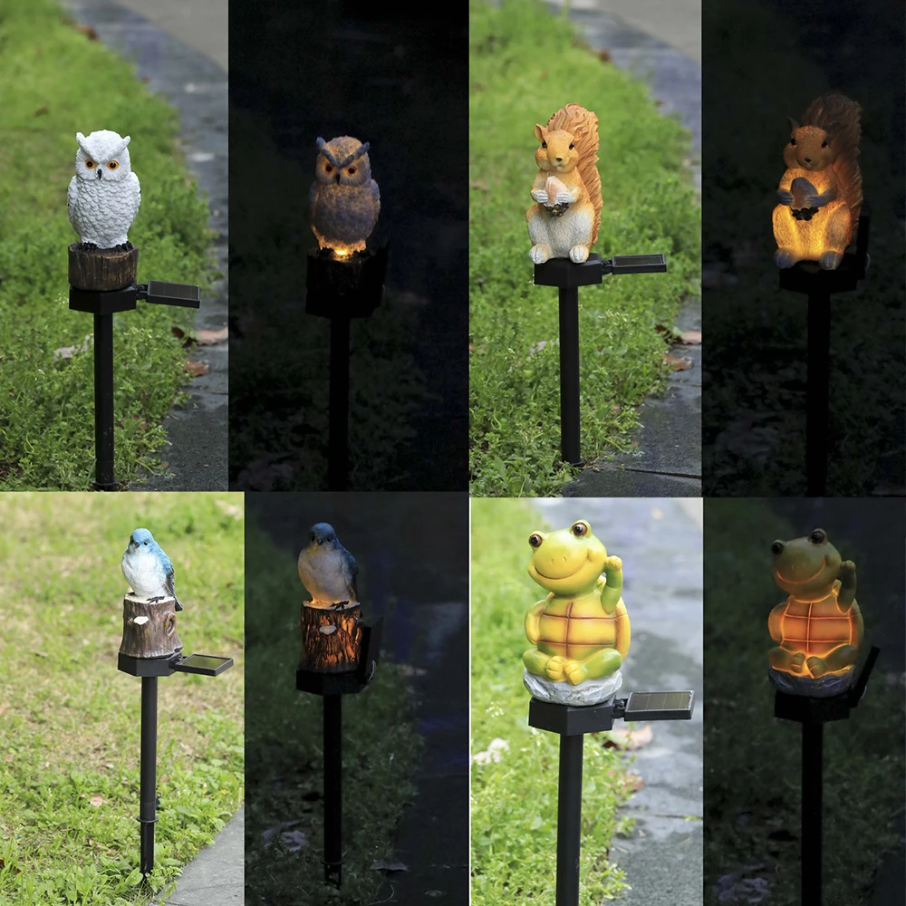 Garden Solar Lamp with Stake Turtle Owl Squirrel Bird Shaped Outdoor ...
