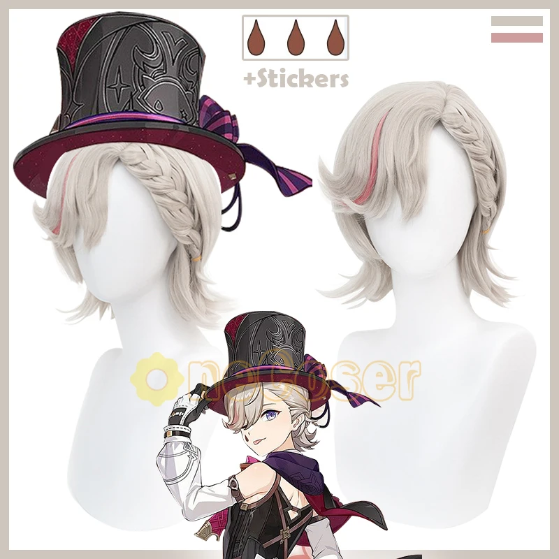 Lyney Cosplay Wig Game Genshin Impact Light Brown Short Hair Tattoo ...