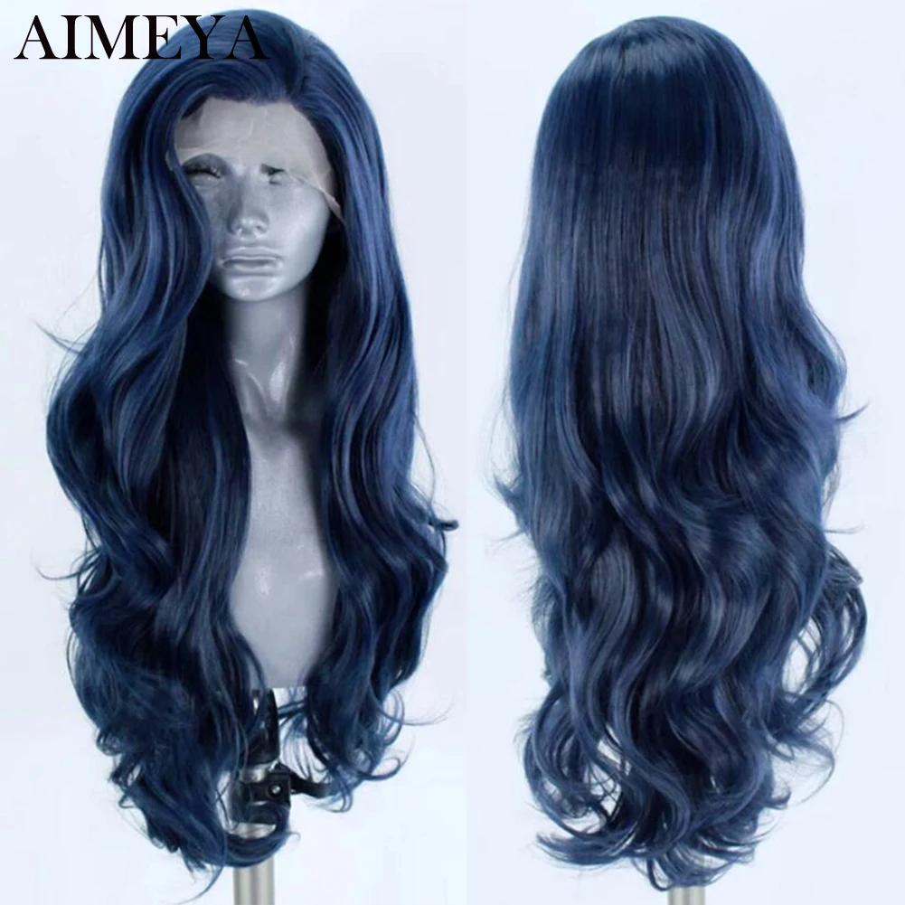 AIMEYA-Body-Wave-Synthetic-Lace-Front-Wig-Dark-Blue-Wigs-for-Women-Heat ...