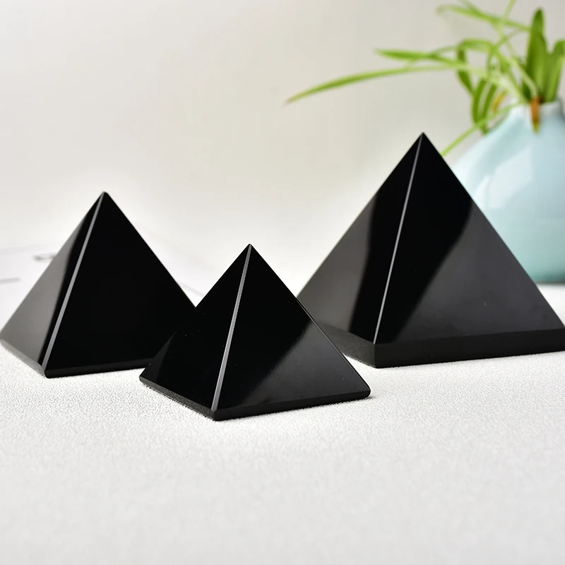 40mm Natural Obsidian Pyramid Decoration Decoration Raw Stone Black ...