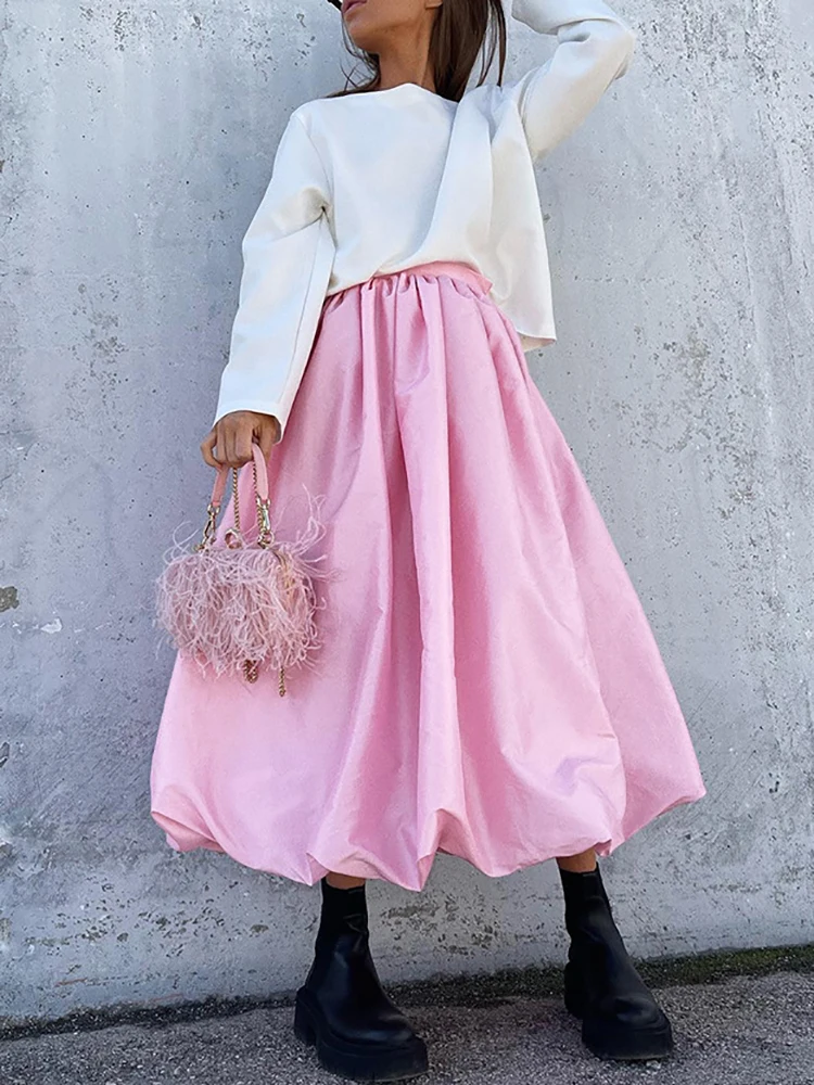 Pink Silk Satin Maxi Skirt for Women Summer Midi Skirt with Slit High ...