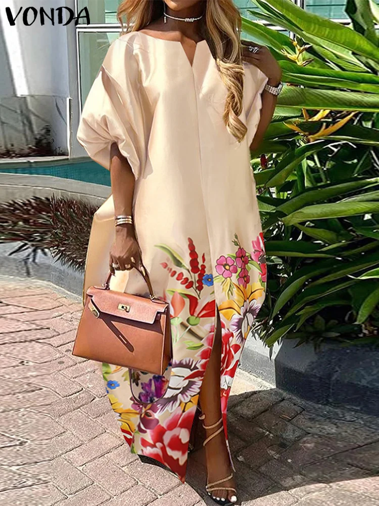 VONDA Bohemian Maxi Long Dress Women Satin Silk Sundress Elegant Summer ...