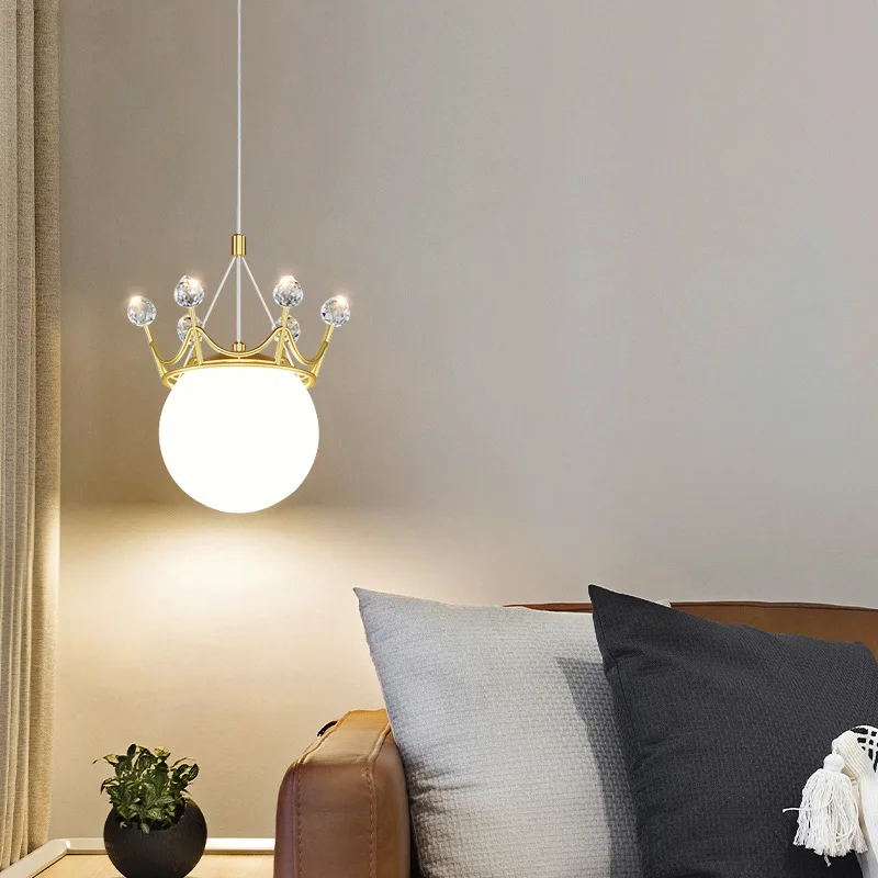 Modern Transparent Glass Crown Pendant Light Children's Bedroom ...