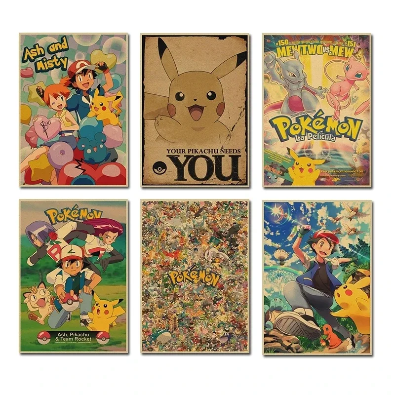 Vintage-Pokemon-Pikachu-Squirtle-Bulbasaur-Poster-Print-Anime-Canvas ...