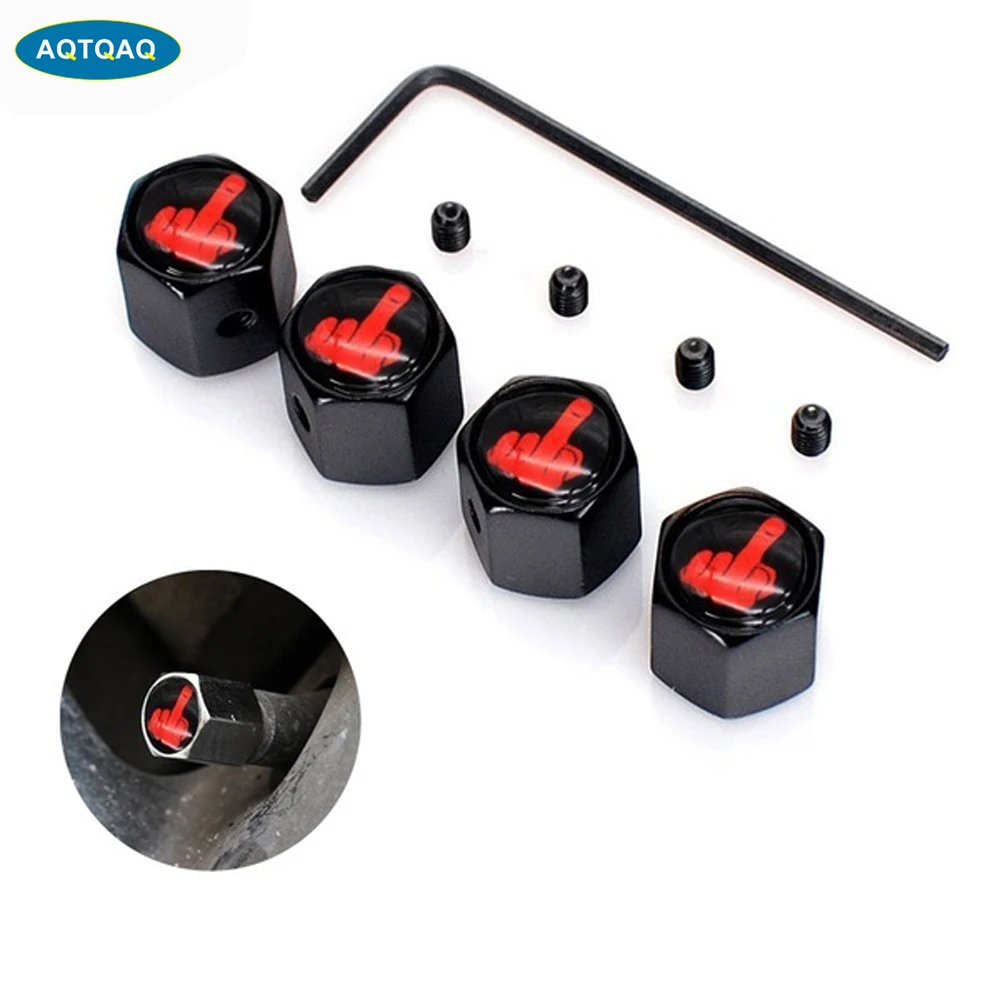4Pcs/set Car Styling Zinc Alloy Anti-theft Middle Finger Style Car Tire ...